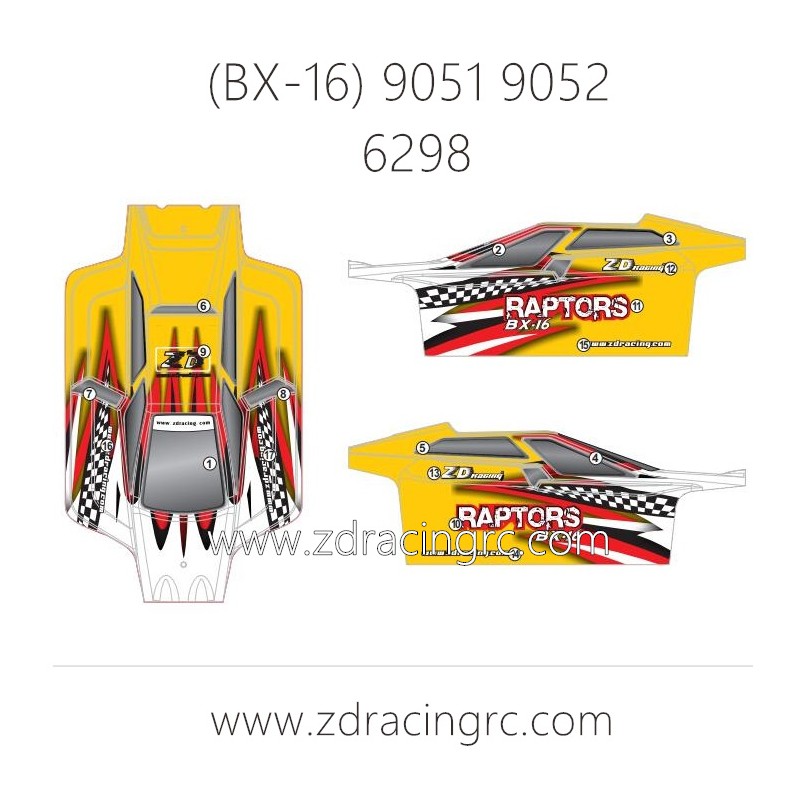 ZD RACING Raptors BX-16 9051 9052 Parts 6298 Body Transparent PVC